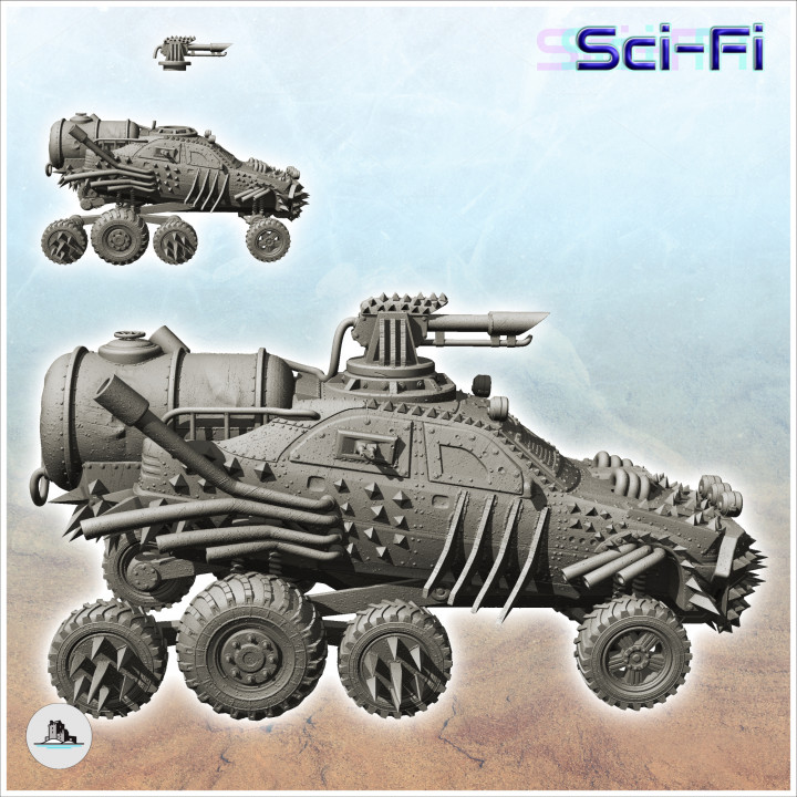 3D Printable Post-apo tank vehicle with central turret on top (6 ...