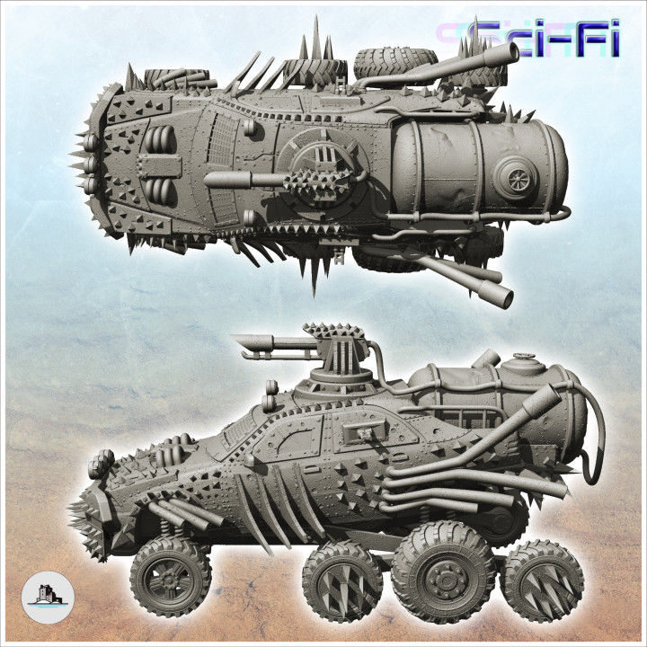 3D Printable Post-apo tank vehicle with central turret on top (6 ...