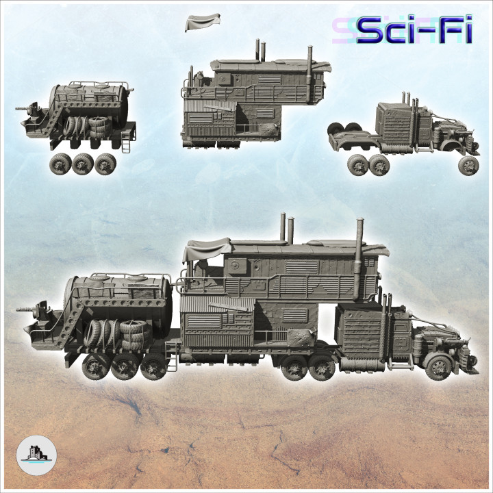 3D Printable Large American post-apo truck with tank and living space ...