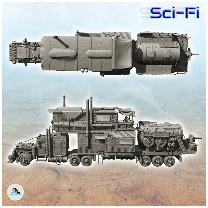 3D Printable Large American post-apo truck with tank and living space (7) - Future Sci-Fi SF ...