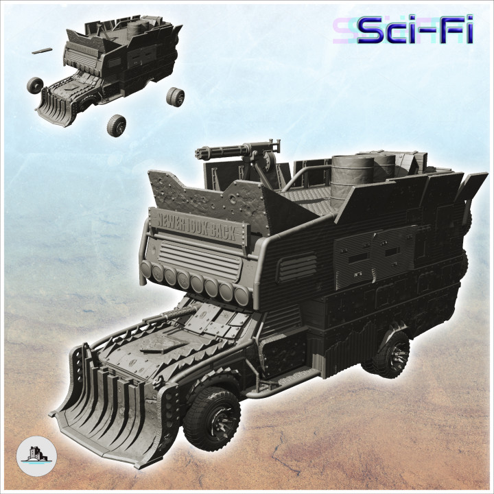 3D Printable Post-apo camper van with high platform and turret (8 ...