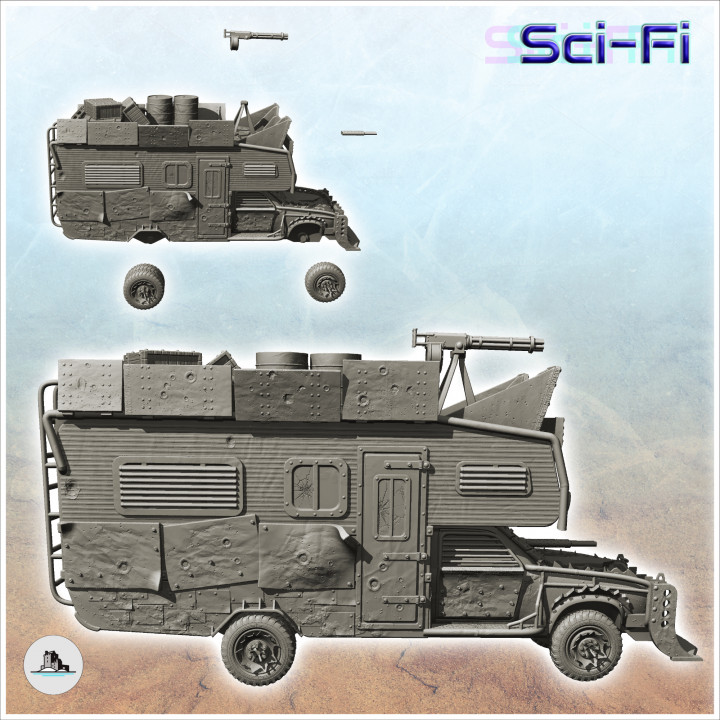 3D Printable Post-apo camper van with high platform and turret (8 ...