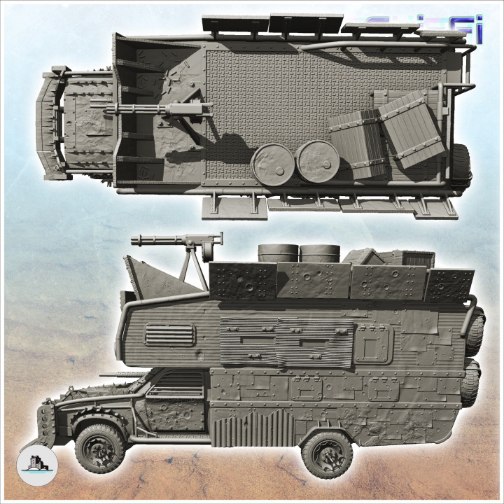 3D Printable Post-apo camper van with high platform and turret (8 ...