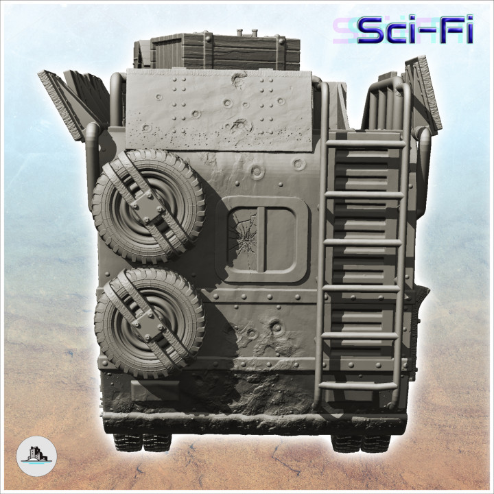 3D Printable Post-apo camper van with high platform and turret (8) - Future Sci-Fi SF Post ...
