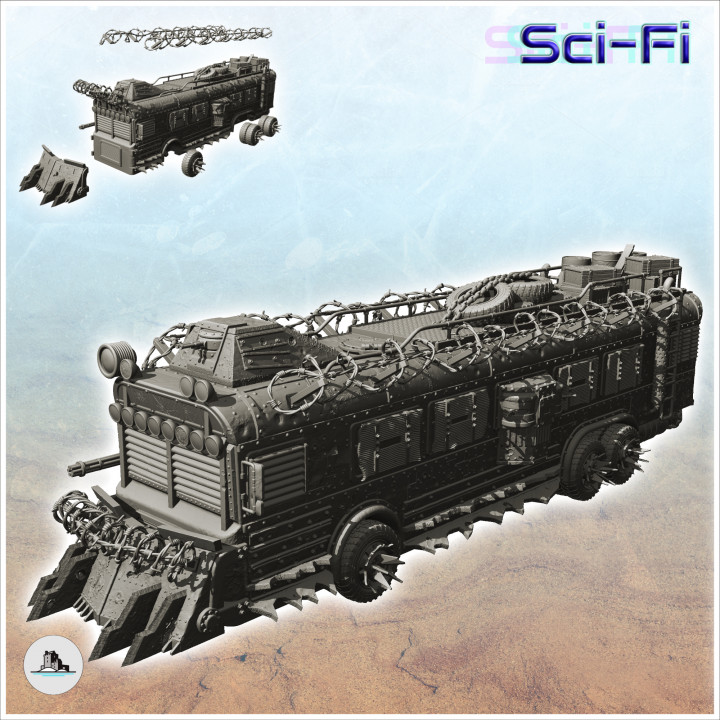 3D Printable Post-apo school bus with barbed wire and armour (9 ...