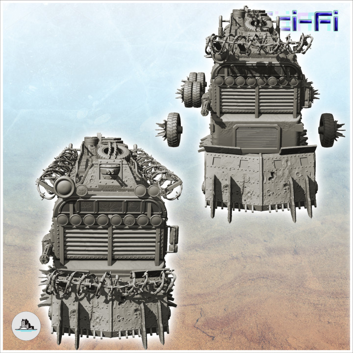 3D Printable Post-apo school bus with barbed wire and armour (9 ...