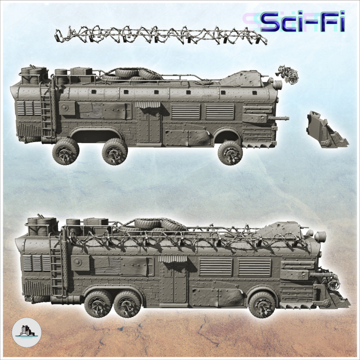 3D Printable Post-apo school bus with barbed wire and armour (9 ...