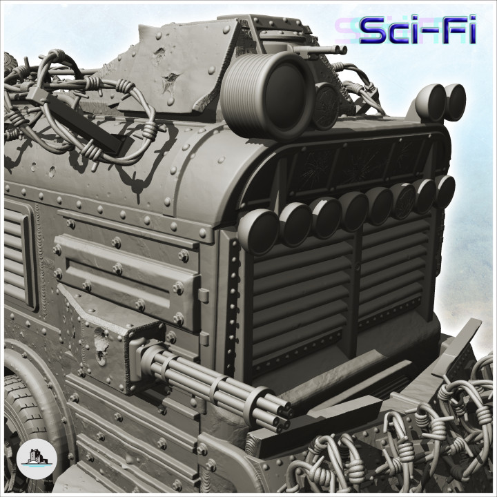 3D Printable Post-apo school bus with barbed wire and armour (9) - Future Sci-Fi SF Post ...