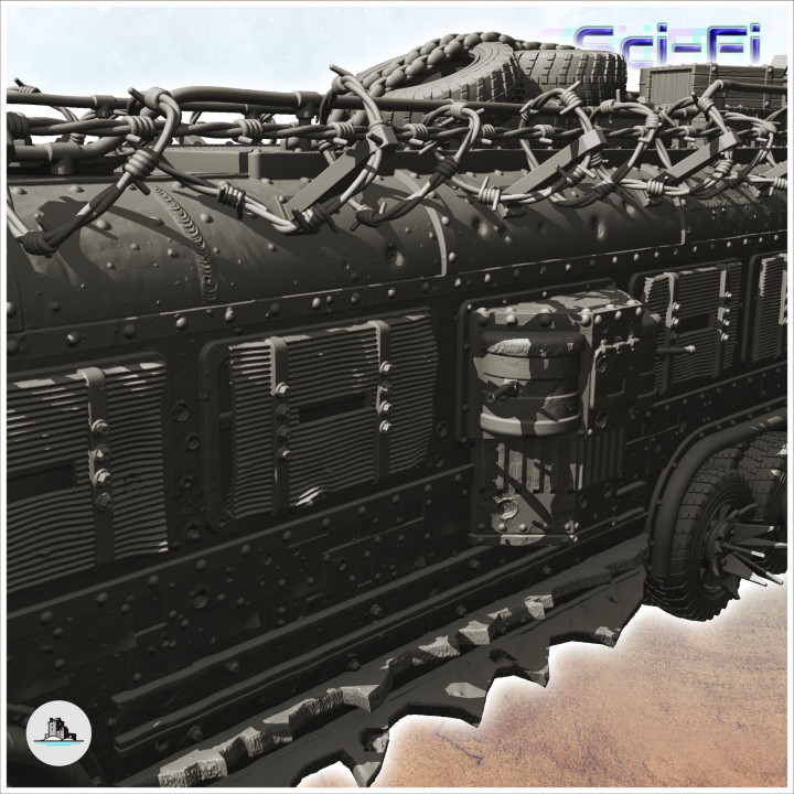 3D Printable Post-apo school bus with barbed wire and armour (9 ...