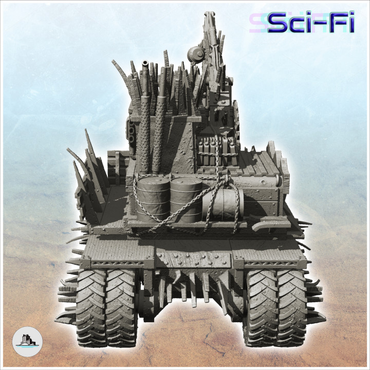 3D Printable Post-apo backhoe with multiple rotary saws and spikes (13 ...