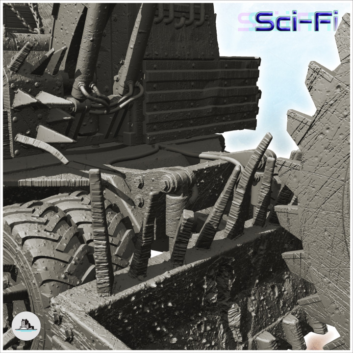 3D Printable Post-apo backhoe with multiple rotary saws and spikes (13 ...