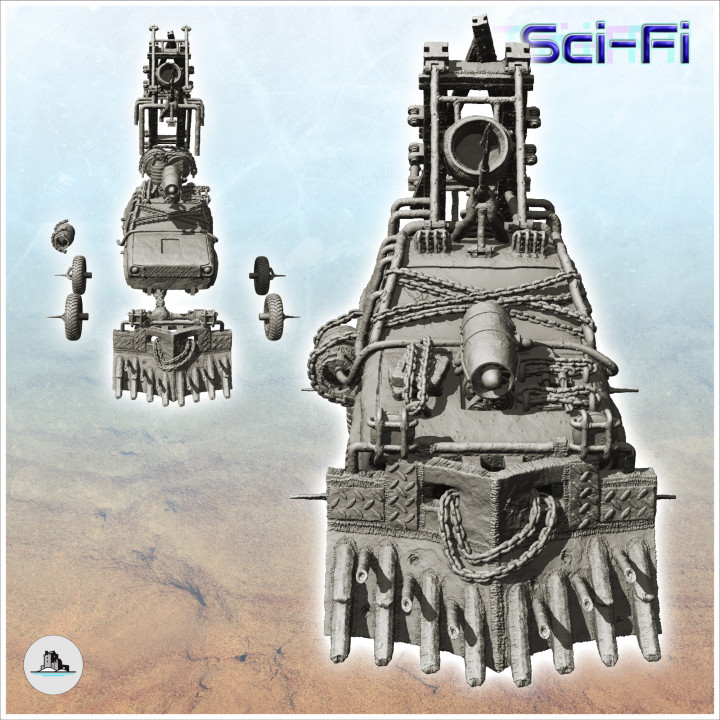 3D Printable Post-apo pick-up with front shovel, harpoon and siege ...