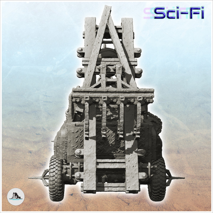 3D Printable Post-apo pick-up with front shovel, harpoon and siege ...