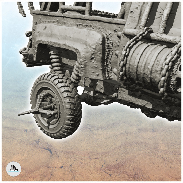 3D Printable Post-apo pick-up with front shovel, harpoon and siege ...