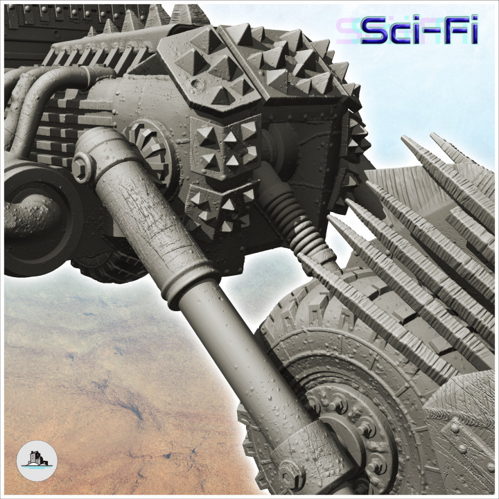 3D Printable Ten-wheeled post-apo vehicle with central gun turret gun ...