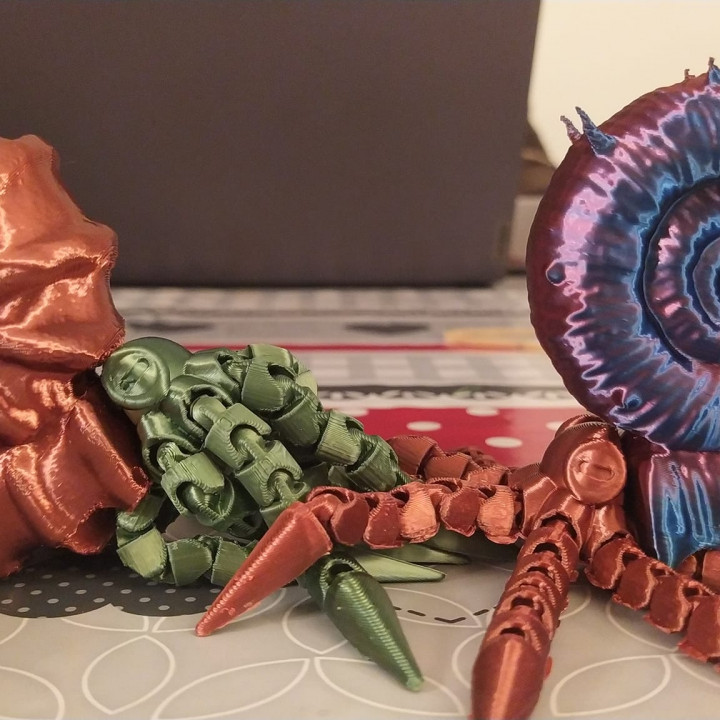 3D Printable New articulated ammonite (shell, head and tentacles ...