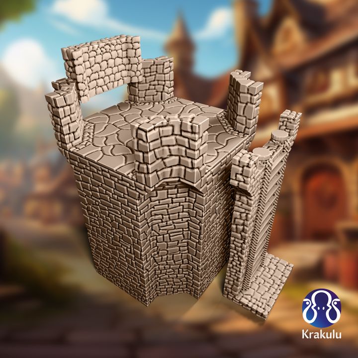 3D Printable Town Walls, Gate and Ladders Set by Krakulu