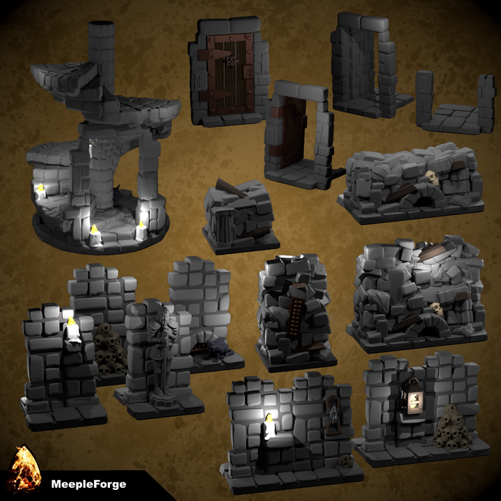 3D Printable Stairs Down, Doors and Blocked Passageway for use with ...