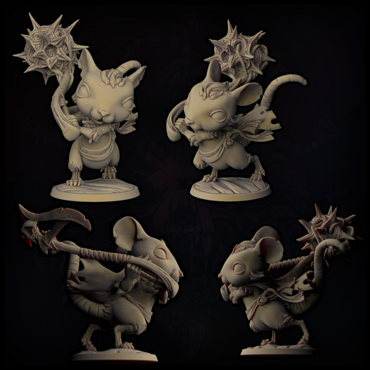 3D Printable Warrior Mouse (3 Weapons, 3 heads!) by Garrett Hallows