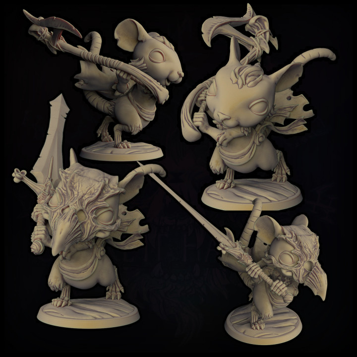 3D Printable Warrior Mouse (3 Weapons, 3 heads!) by Garrett Hallows