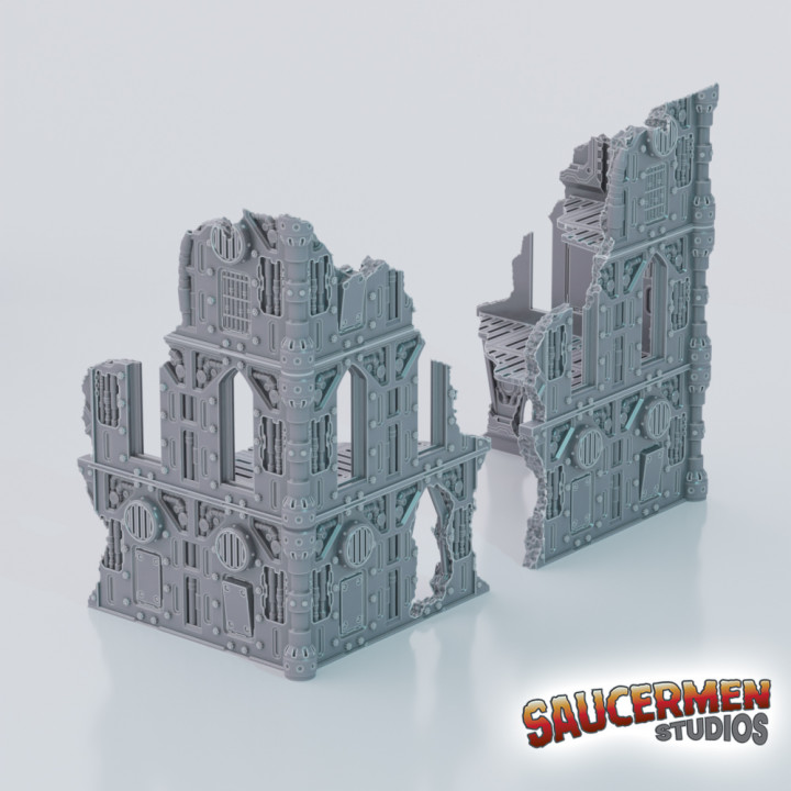 3D Printable Gothic Factory City Ruins by Saucermen Studios