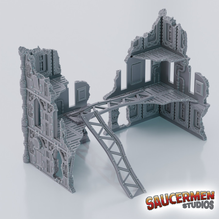 3D Printable Gothic Factory City Ruins by Saucermen Studios