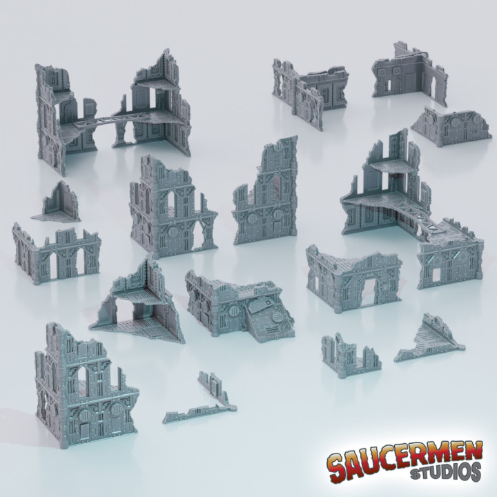 3D Printable Gothic Factory City Ruins by Saucermen Studios