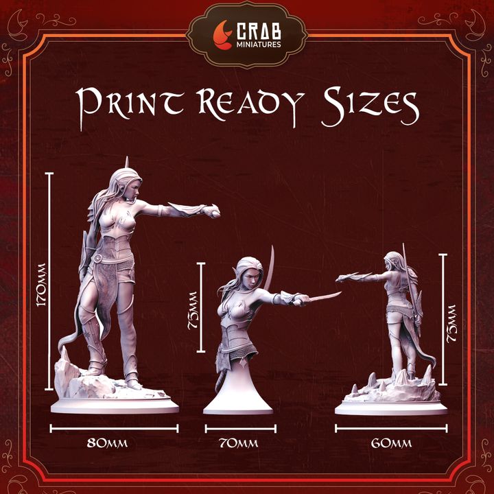 3D Printable Naerth - 75mm and 170mm figure + Bust by Crab Miniatures
