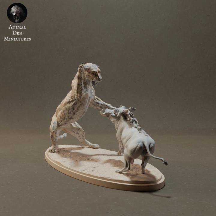 3D Printable Leopard Hunting Warthog by Animal Den Miniatures