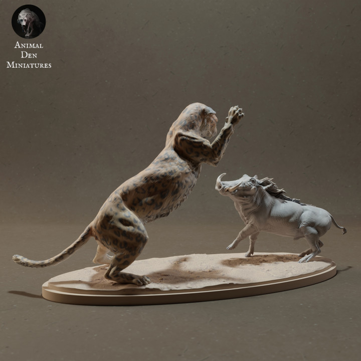 3D Printable Leopard Hunting Warthog by Animal Den Miniatures