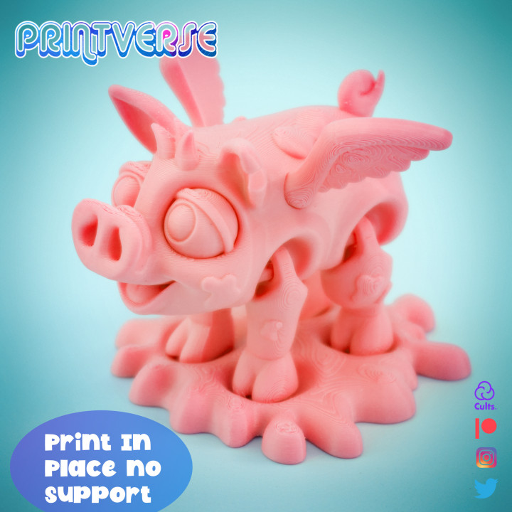3D Printable Flexy Print In Place Piggy & Pigasus by Printverse
