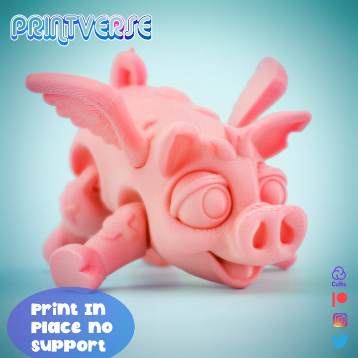 3D Printable Flexy Print In Place Piggy & Pigasus by Printverse