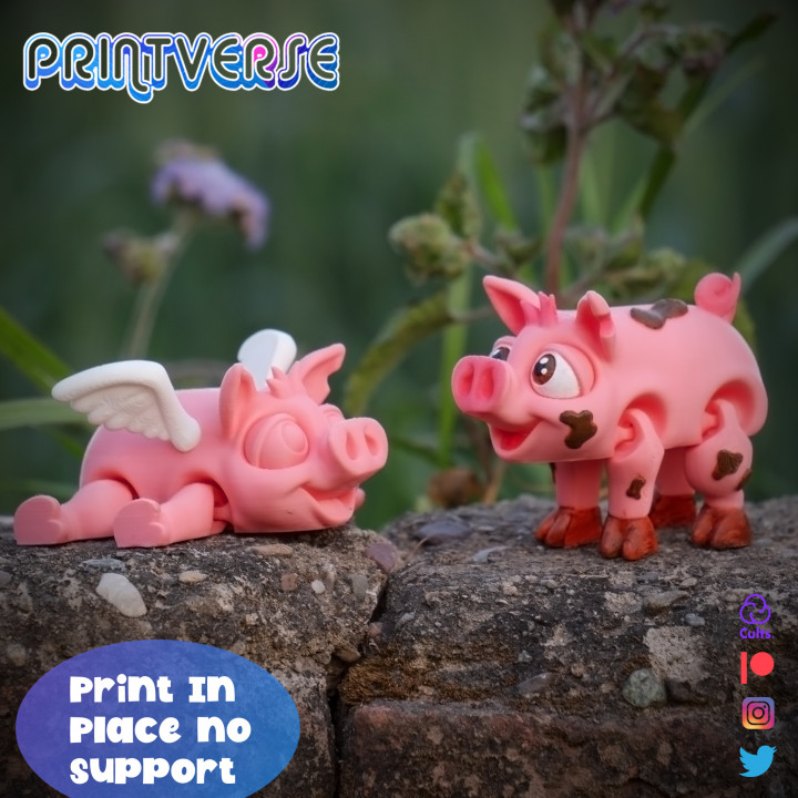 3D Printable Flexy Print In Place Piggy & Pigasus by Printverse