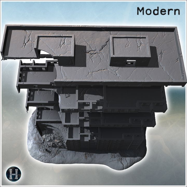 3D Printable Large damaged modern apartment building with flat roof (1 ...