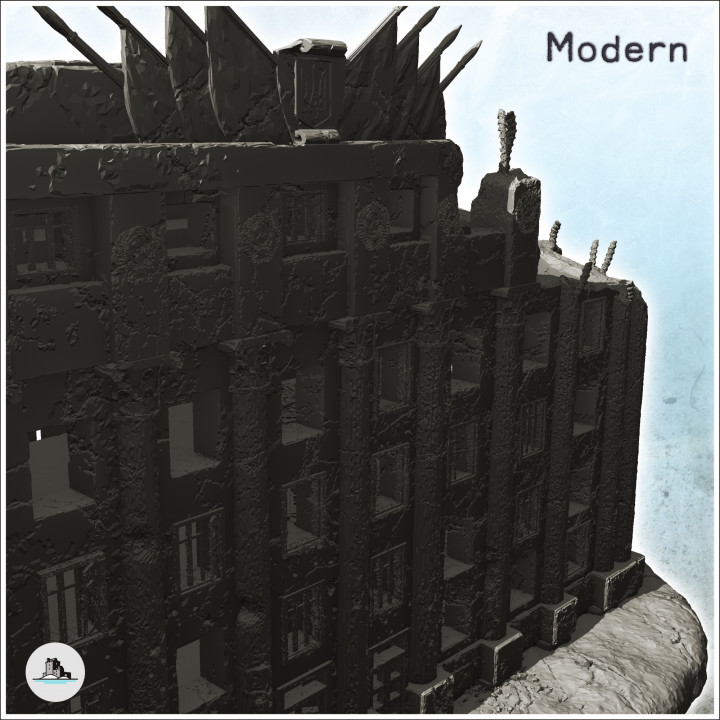 3D Printable Large administrative building with columns and flag ...