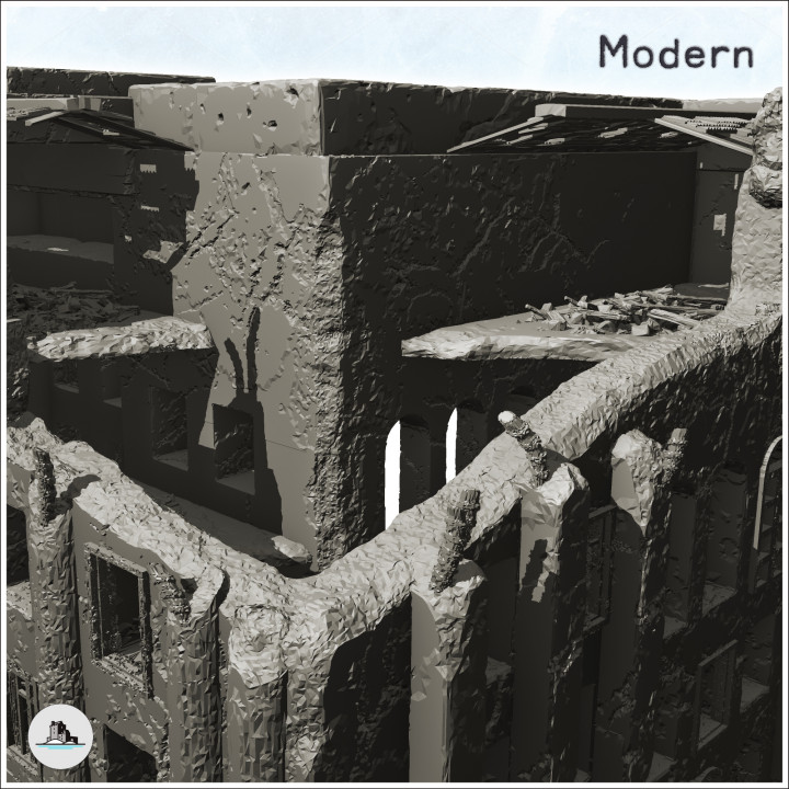 3D Printable Large administrative building with columns and flag ...