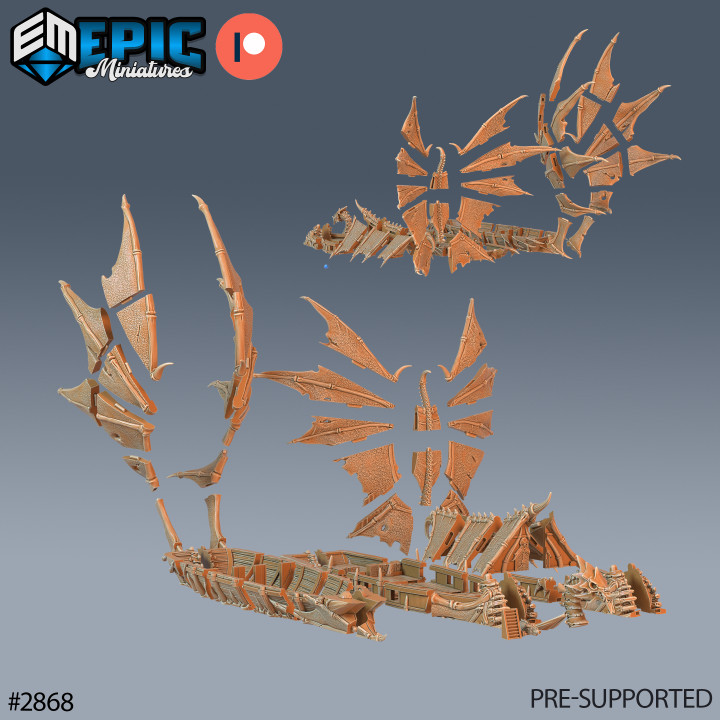 3D Printable Dragon Bone Pirate Ship / Undead Corsair Sailing ...