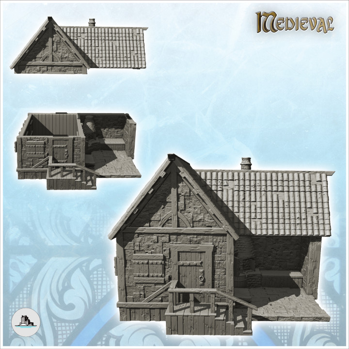 3D Printable Medieval blacksmith's workshop with outdoor forge under ...