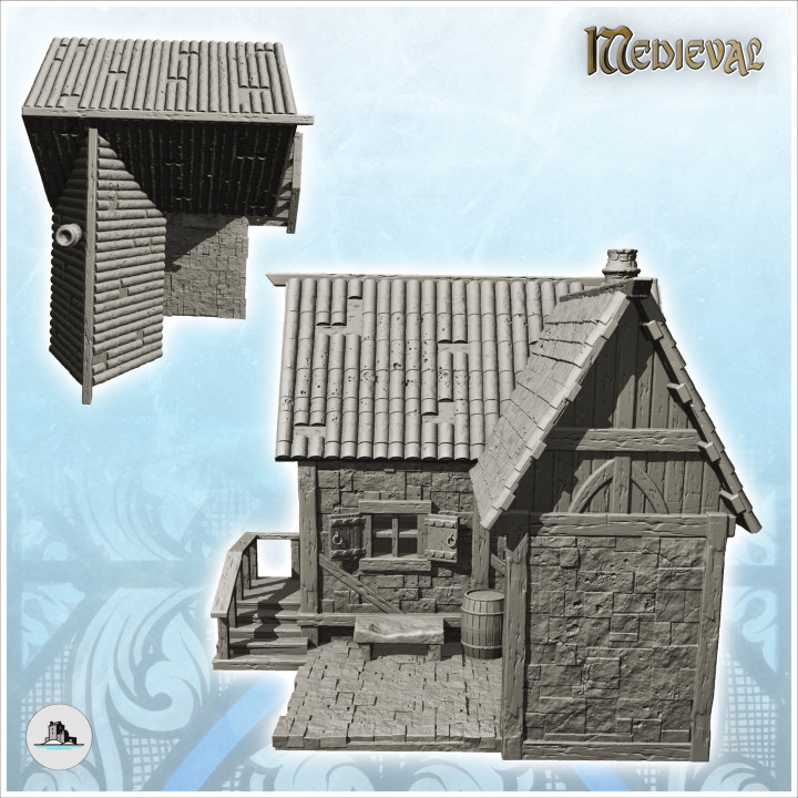 3D Printable Medieval blacksmith's workshop with outdoor forge under ...