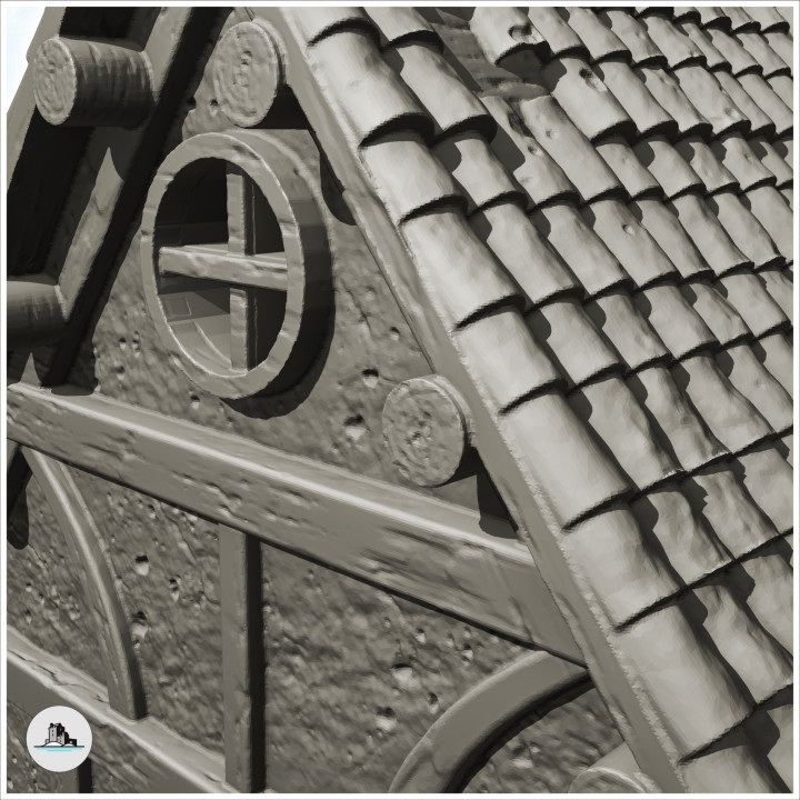 3D Printable Large medieval house with tiled roof, overhanging floor ...