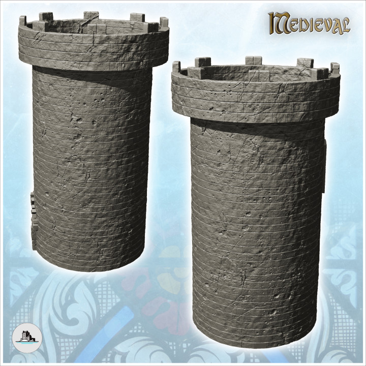3D Printable Large round medieval stone watchtower with wooden door (9 ...