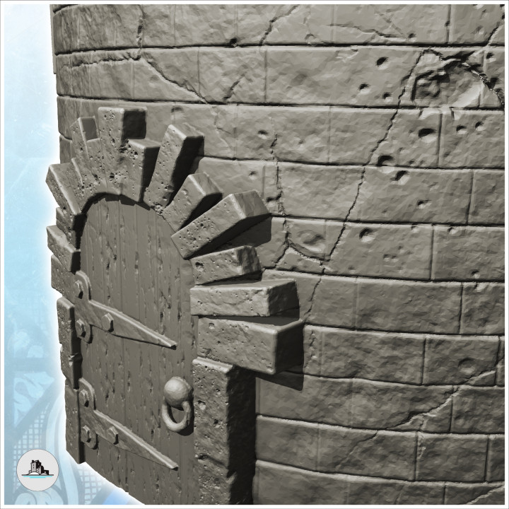 3D Printable Large round medieval stone watchtower with wooden door (9 ...
