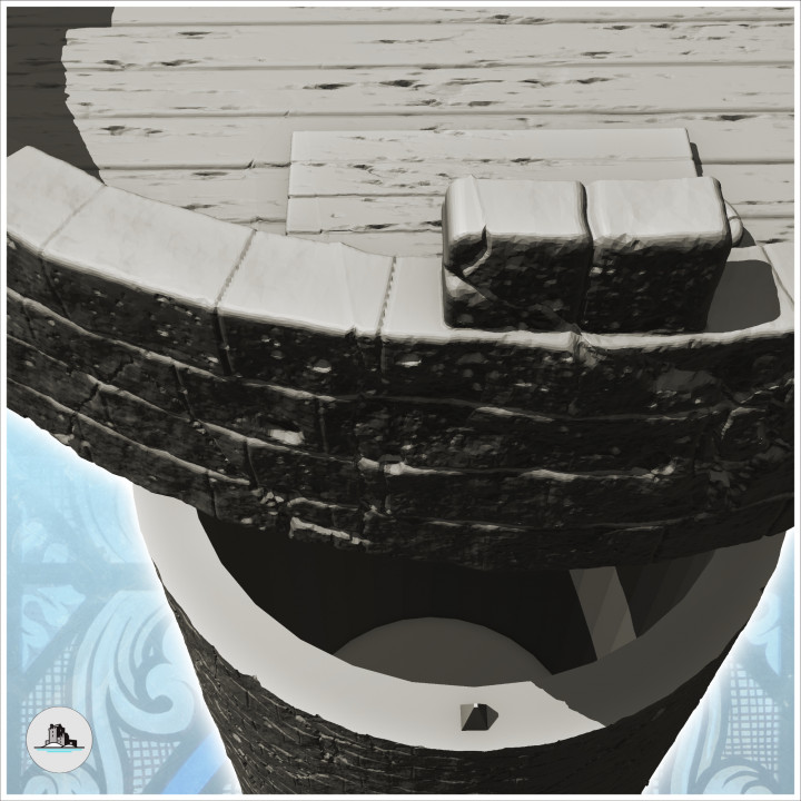 3D Printable Large round medieval stone watchtower with wooden door (9 ...