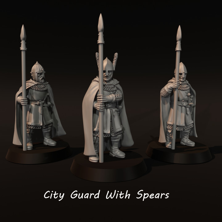 3D Printable City Guards With Spears On Foot by Medbury Miniatures