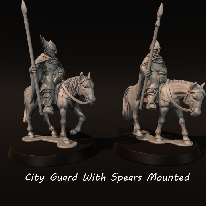 3D Printable City Guard With Spears Mounted by Medbury Miniatures