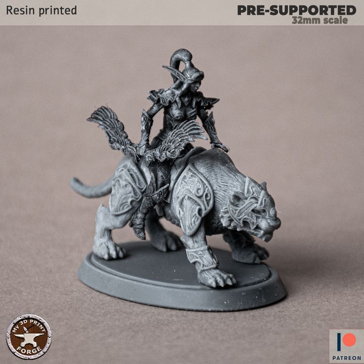 3D Printable Night Elf Huntress on Nightsaber Updated by My3DPrintForge