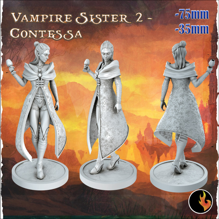 3D Printable Contessa - Dark Fantasy Minis - 75mm + 35mm Scale by Ravi ...