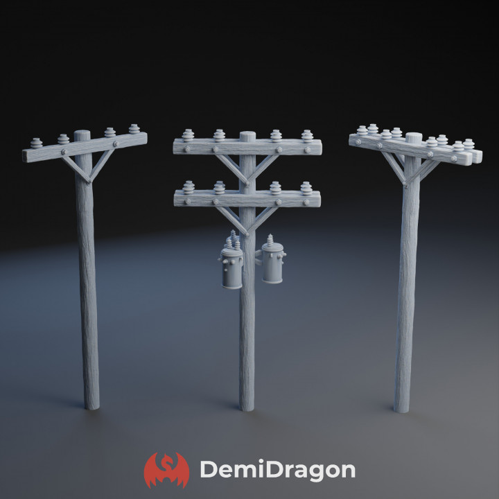 3D Printable Utility Poles, Pre-Supported, 28/32mm by DemiDragon