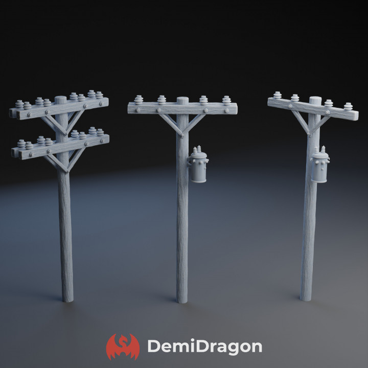 3D Printable Utility Poles, Pre-Supported, 28/32mm by DemiDragon
