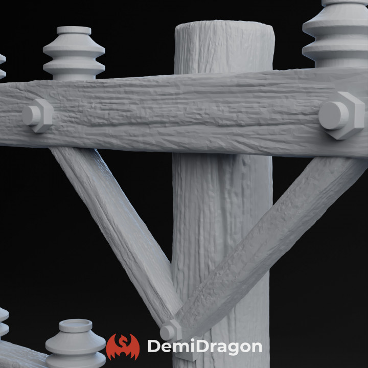 3D Printable Utility Poles, Pre-Supported, 28/32mm by DemiDragon